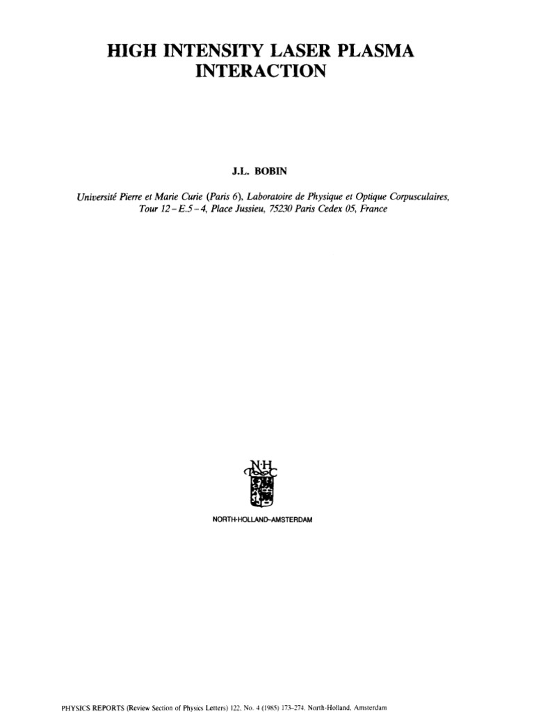 High Intensity Laser Plasma Interaction PDF | PDF | Plasma (Physics ...