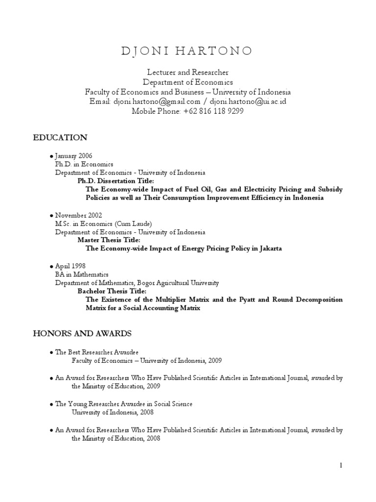 CV Djoni Hartono | PDF | Development Economics | Subsidy