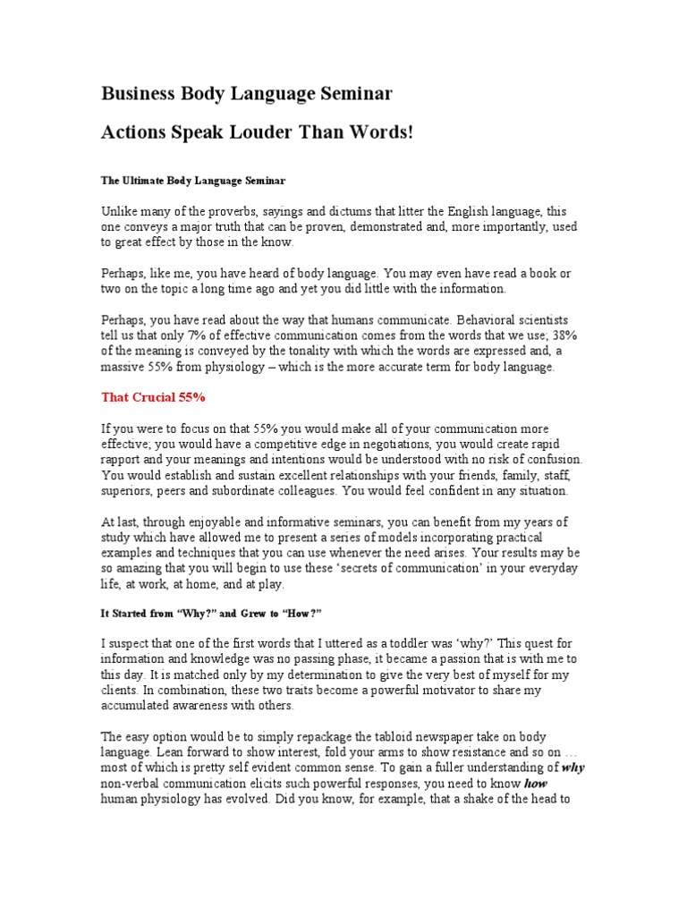 Business Body Language Seminar | Download Free PDF | Nonverbal ...