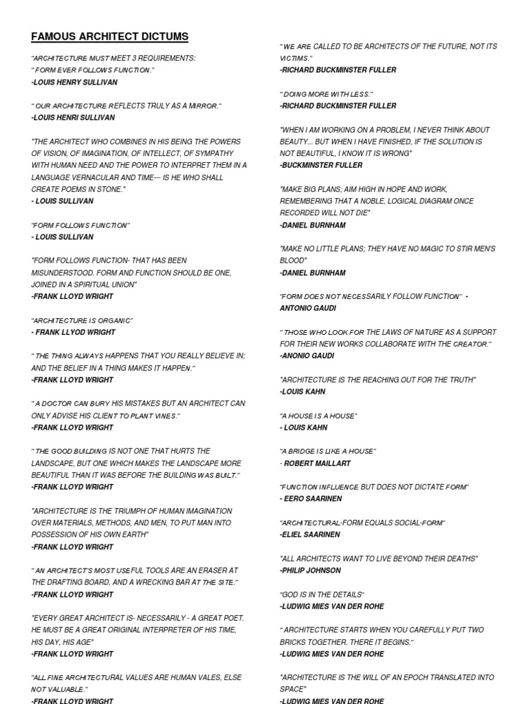 Famous Architect Dictums Explained | PDF | Architect | Human