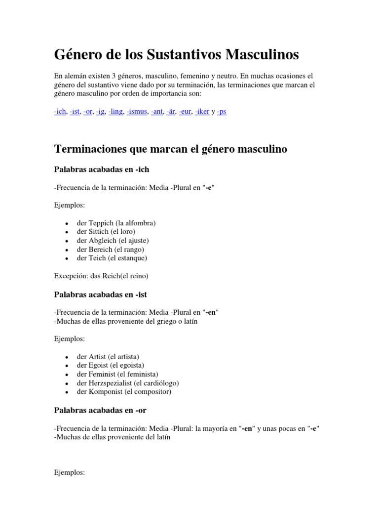 Género de los Sustantivos Masculinos.docx | Relaciones sintácticas ...