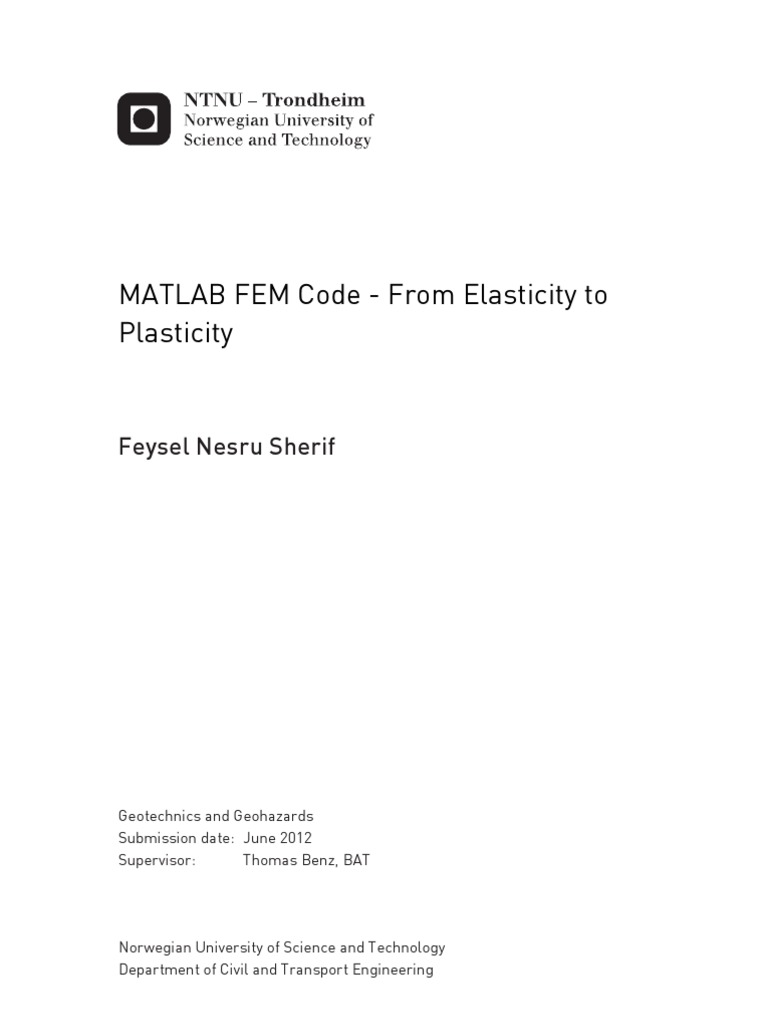 MATLAB FEM Code - From Elasticity To Plasticity | PDF | Finite Element Method | Deformation ...