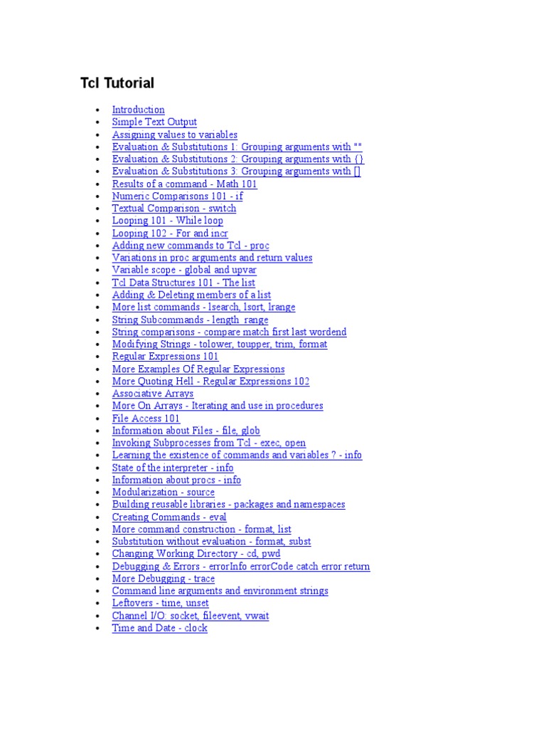 Tcl Introduction Pdf Parameter Computer Programming Control Flow 5599
