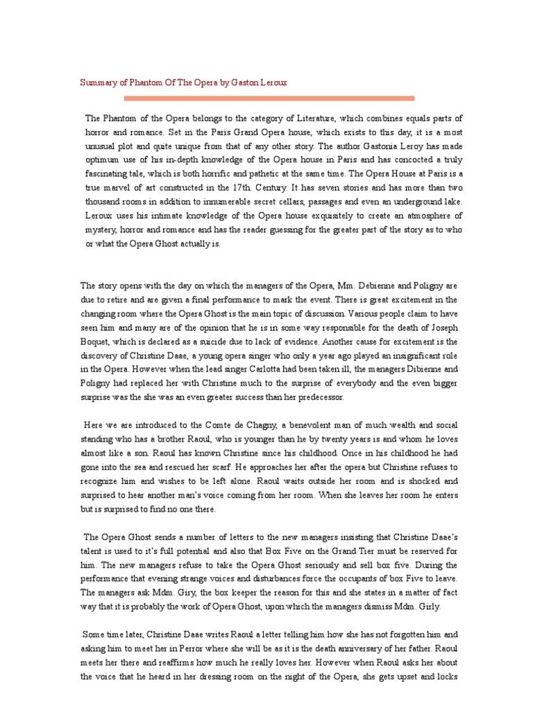 Summary of Phantom of the Opera by Gaston Leroux | Erik (The Phantom Of ...