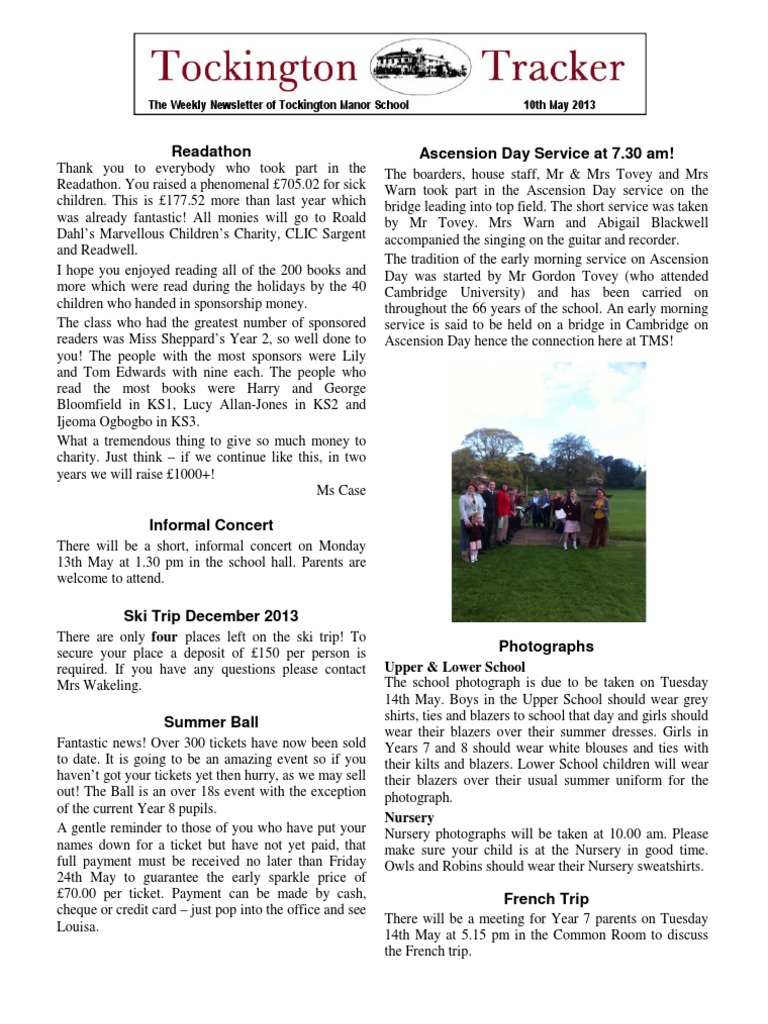Tockington Tracker 10-5-13 | PDF | Leisure