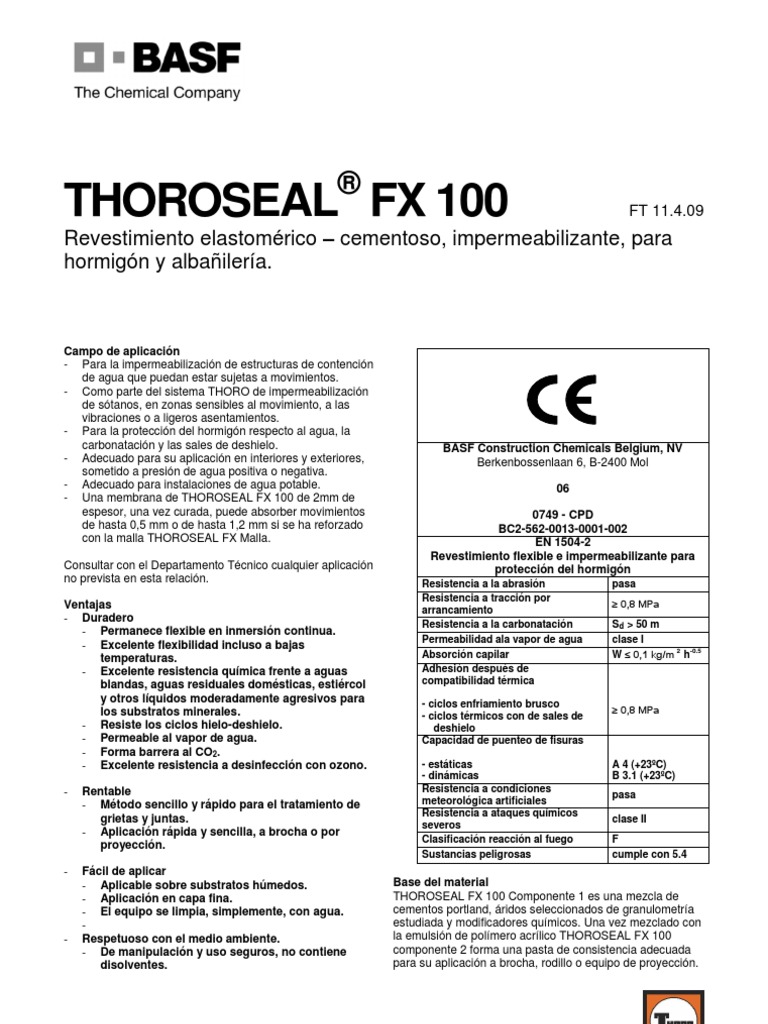 Thoroseal FX100 | PDF | Revestimiento | Cepillo
