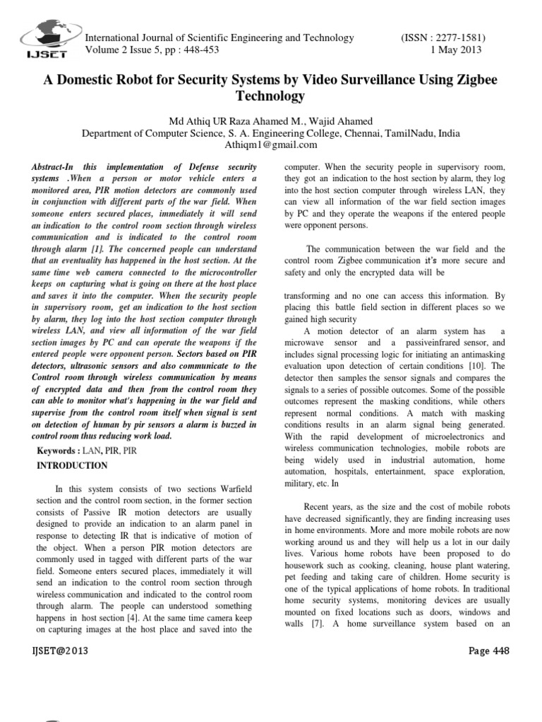 A Domestic Robot For Security Systems by Video Surveillance Using ...