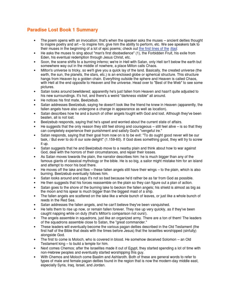 Paradise Lost Book 1 Summary | PDF Paradise Lost Book 1 Summary | PDF