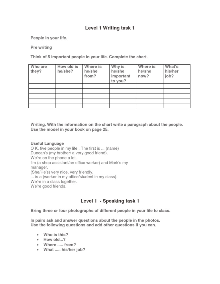 Level 1 Written Task 1 | PDF