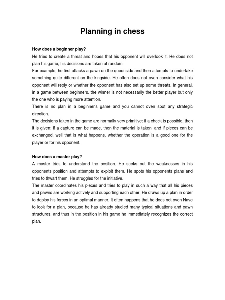 Planning in Chess: How Does A Beginner Play? | PDF | Chess | Game Theory