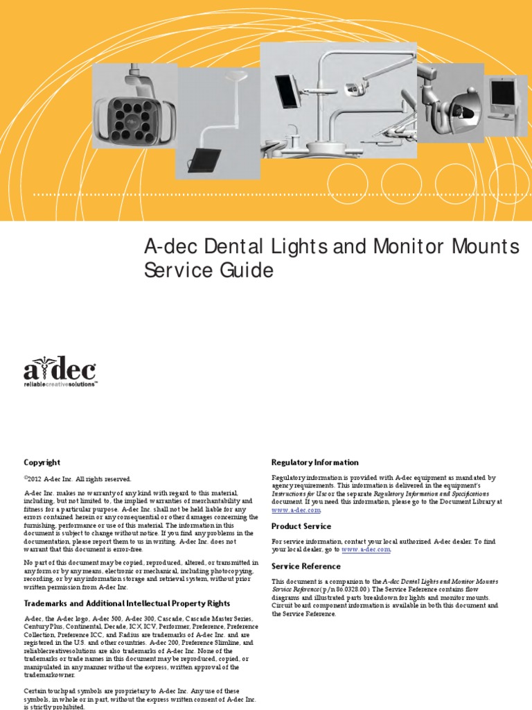 A-Dec Dental Lights and Monitor Mounts Service Guide | PDF ...