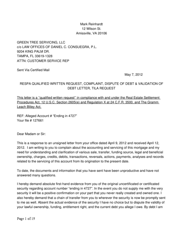RESPA Letter To Greentree | PDF | Debits And Credits | Mortgage Loan