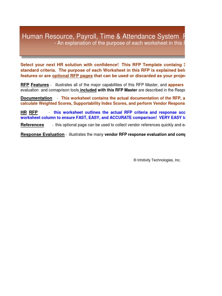 Human Resource, Payroll, Time & Attendance Software System RFP Template ...