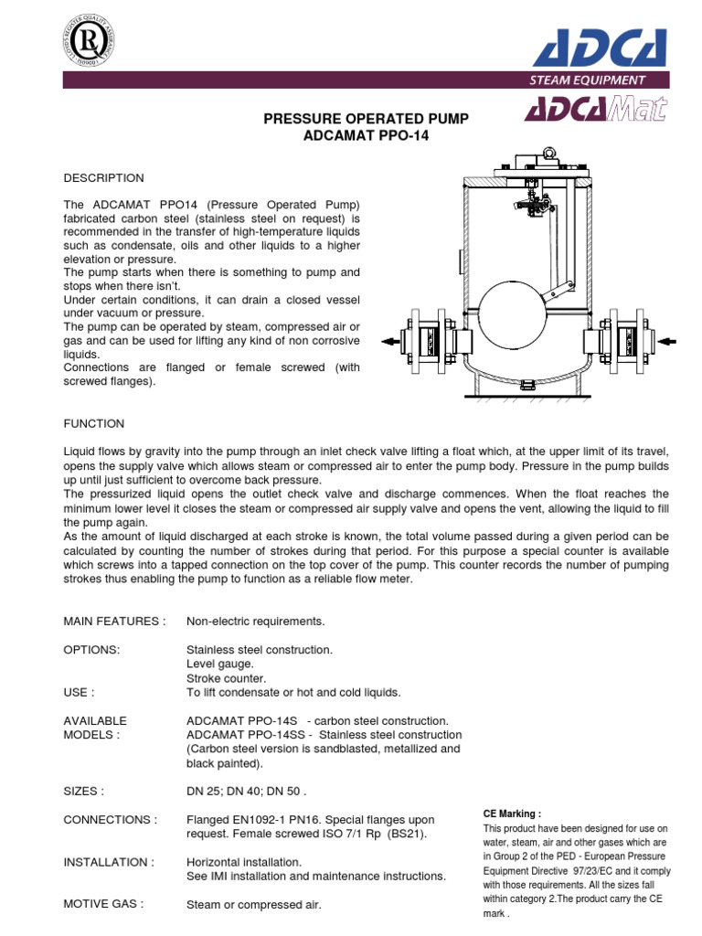 5.02.e.adcamat PPO14 Pressure Operated Pump DN25-50 | PDF | Pump | Valve
