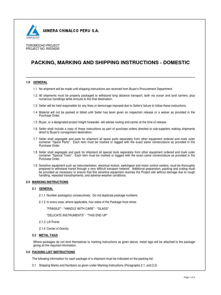 07 Packing, Marking & Shipping Instructions - Domestic | PDF ...