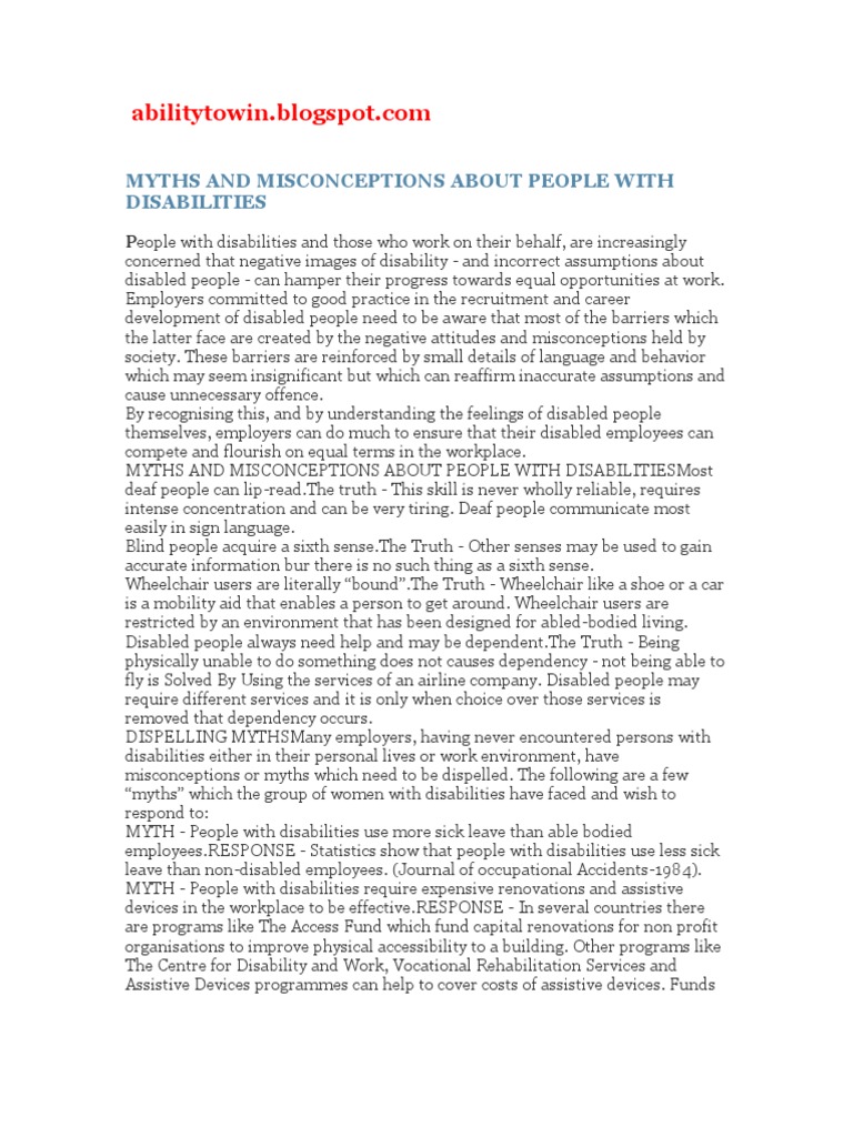 Myths and Misconceptions About People With Disabilities | PDF ...