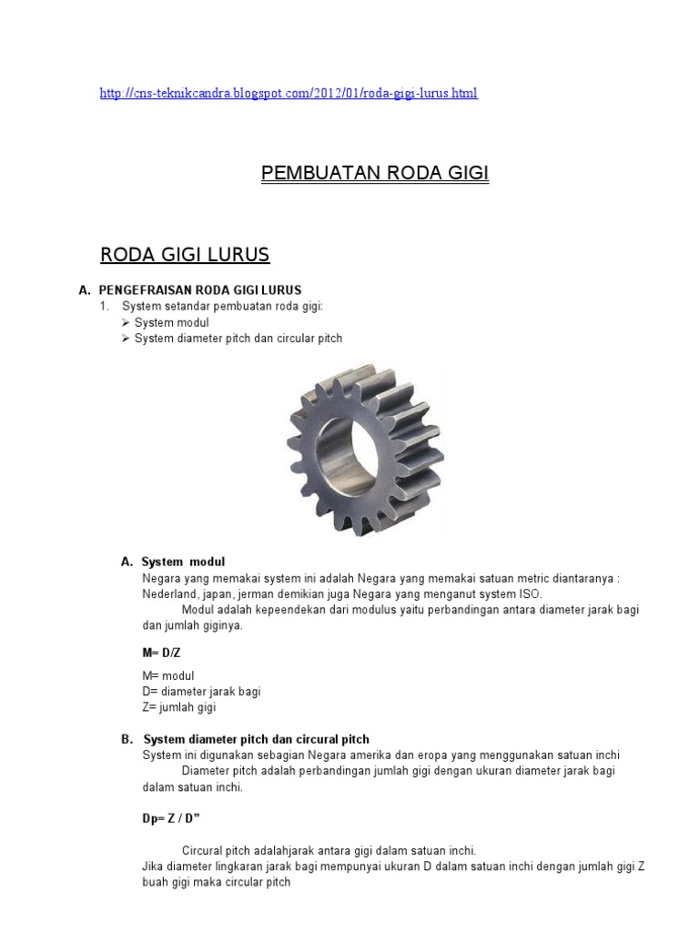 Teknik Pembuatan Roda Gigi Lurus | PDF | Metode & Bahan Ajar