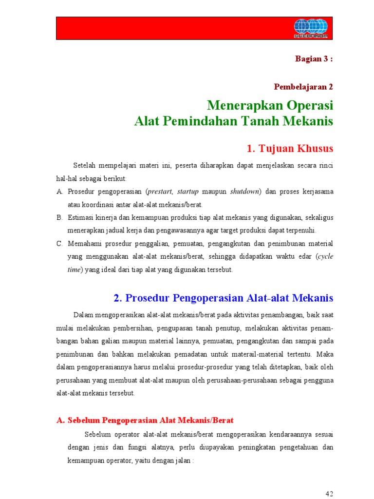 Prosedur Operasi Alat Mekanis Tambang | PDF | Bisnis