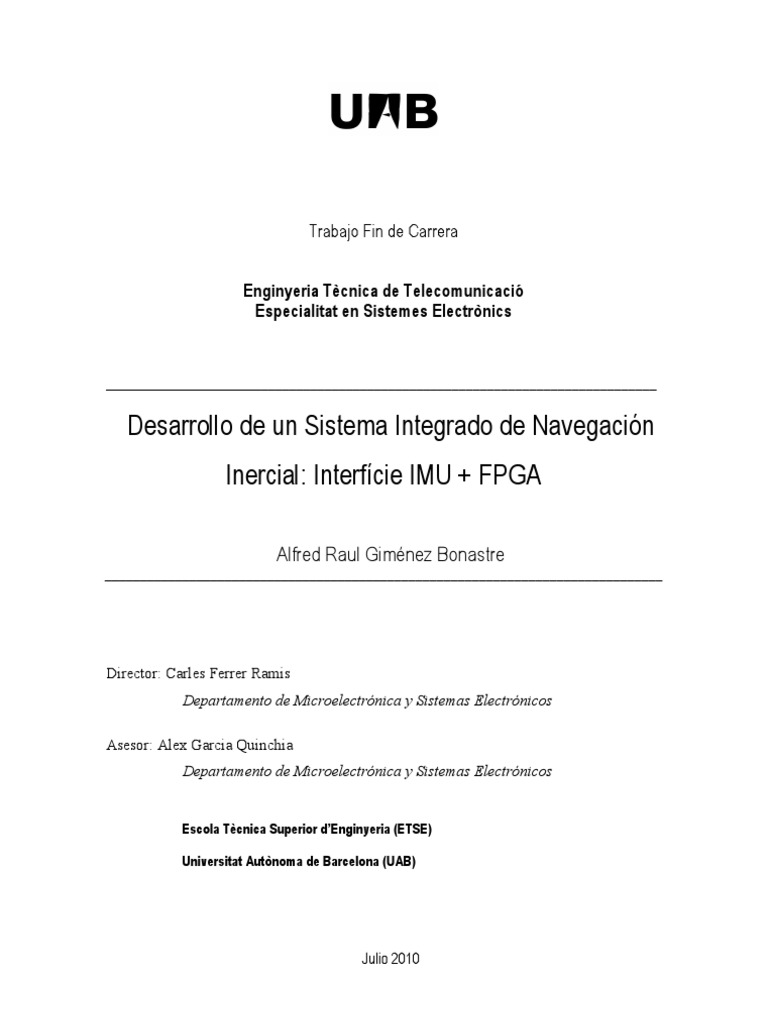 Sistema de Navegación Inercial FPGA-IMU | PDF | Arreglos de compuertas ...