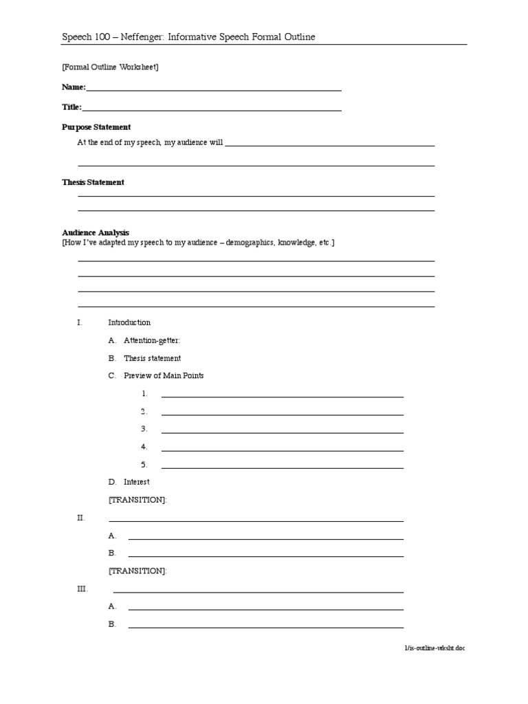 Informative Speech Outline Worksheet | PDF | American Psychological ...