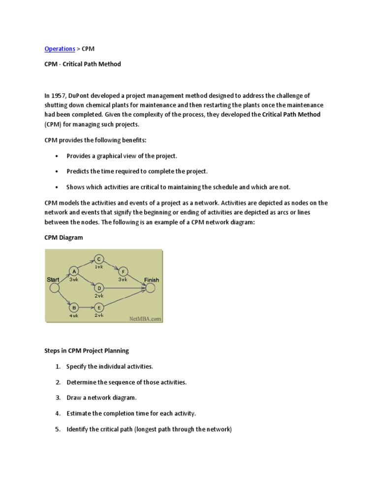 Critical Path Analysis Method | PDF | Project Management | Product ...
