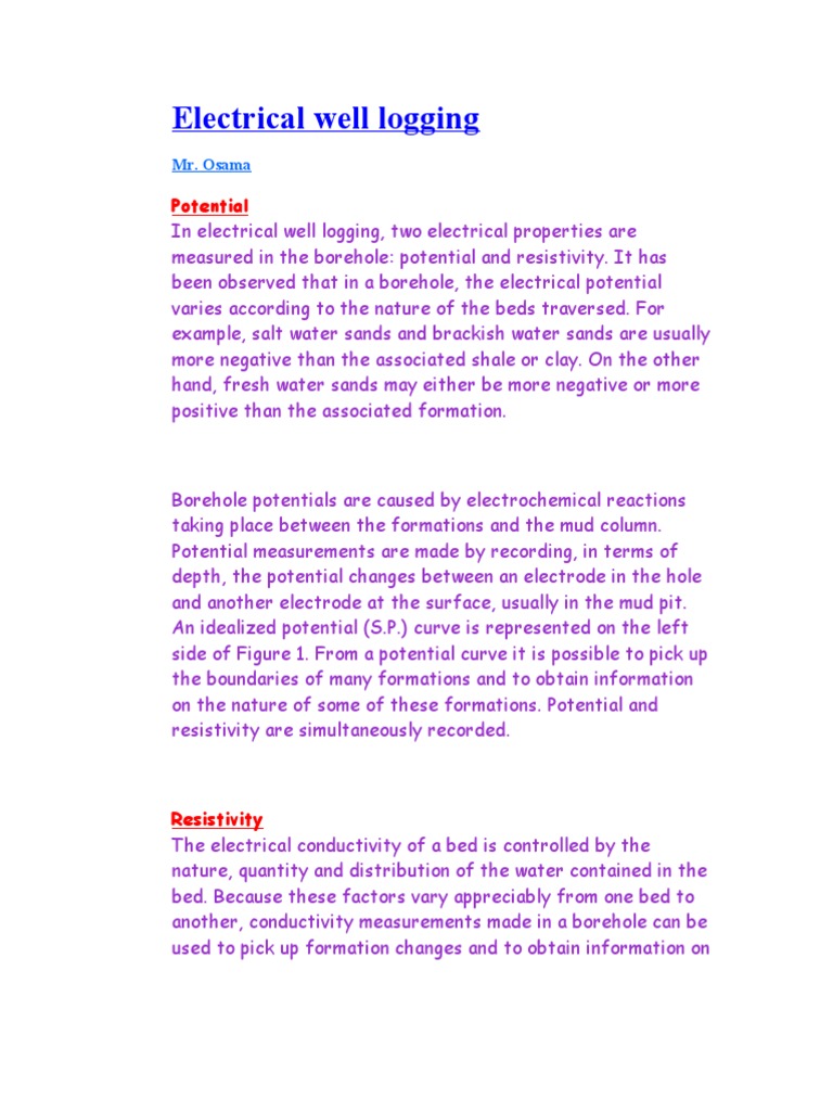Electrical Well Logging Techniques | PDF | Electrical Resistivity And ...