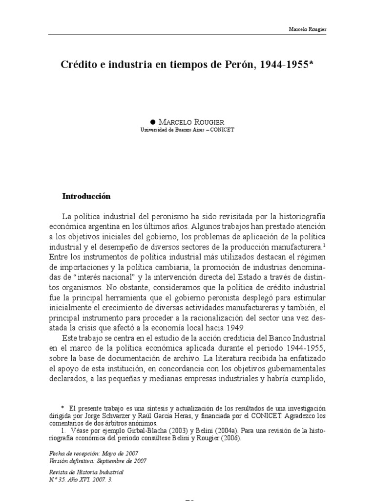 Marcelo Rougier - Crédito e Industria en Tiempos de Perón, 1944-1955 ...