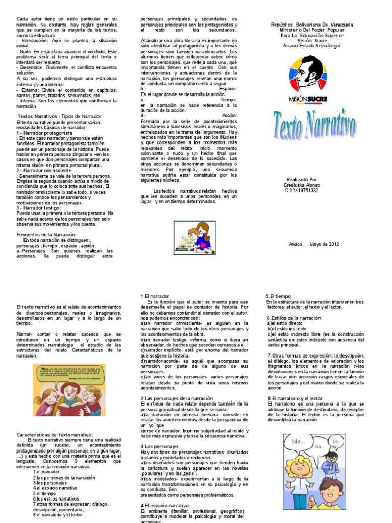 TRIPTICO SOBRE TEXTO NARRATIVO-mision Sucre | PDF | Narración | Ciencia cognitiva