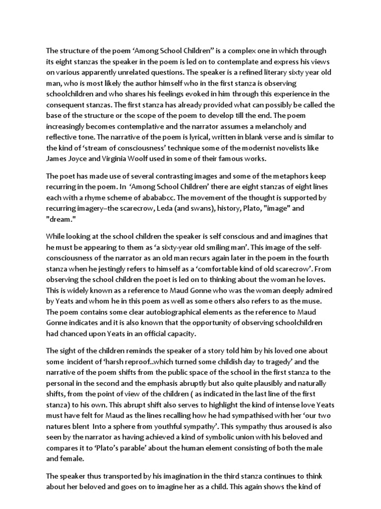 Analysis of Yeats's complex poem 'Among School Children | PDF | W. B ...