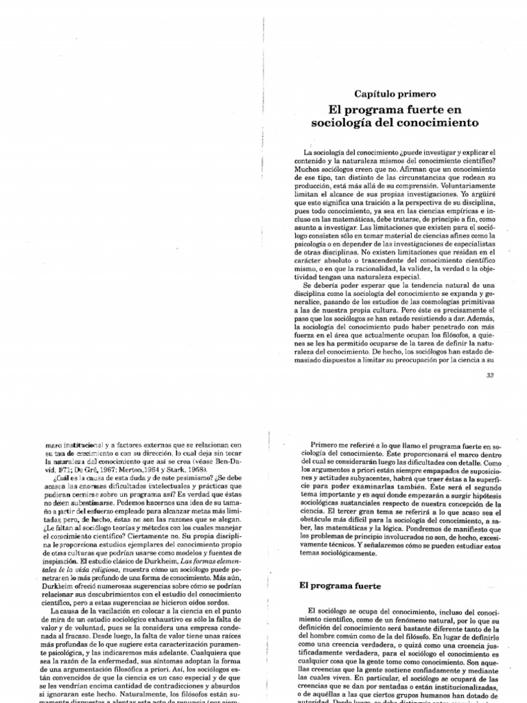 Bloor, David - El Programa Fuerte en Sociología Del Conocimiento. | PDF ...