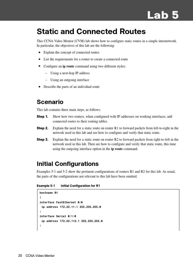 Static and Connected Routes: Scenario | Download Free PDF | Router ...
