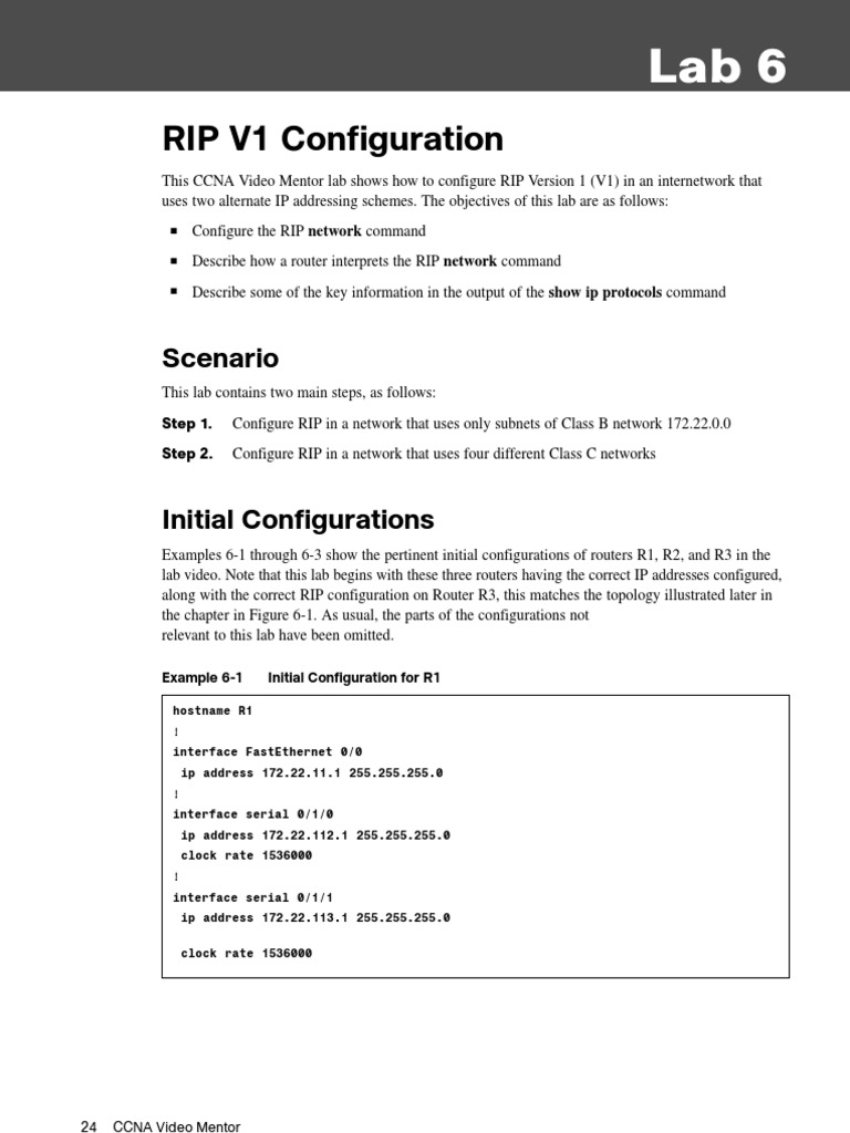 RIP V1 Configuration: Scenario | PDF | Ip Address | Router (Computing)