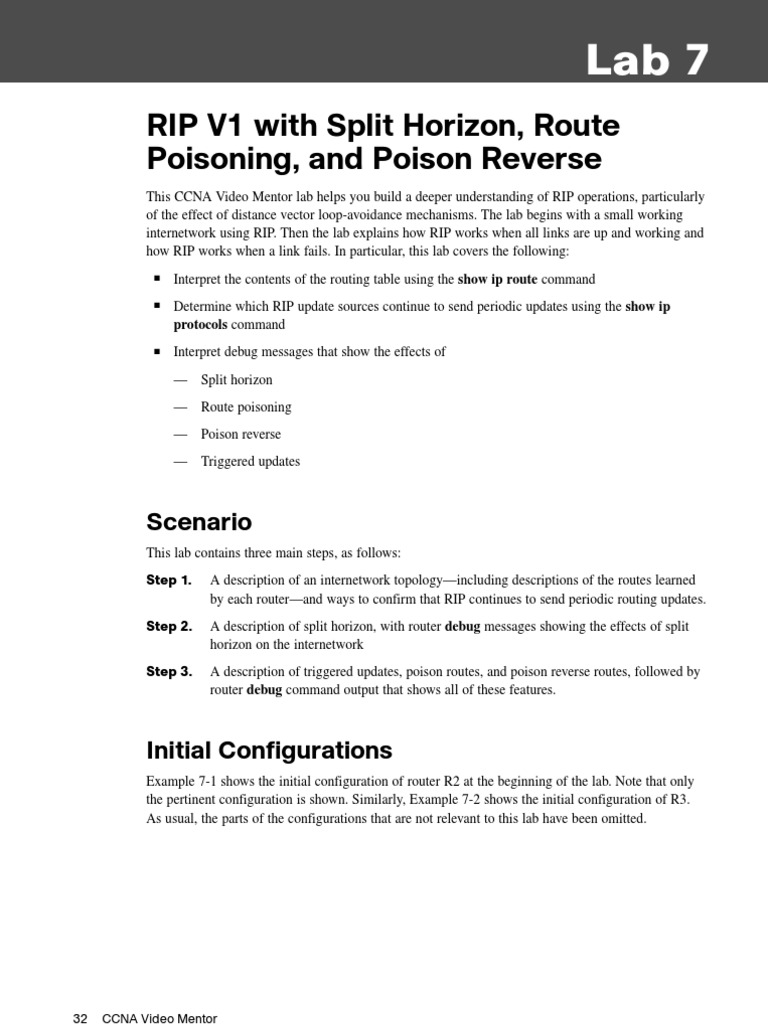 RIP V1 With Split Horizon, Route Poisoning, and Poison Reverse | PDF ...