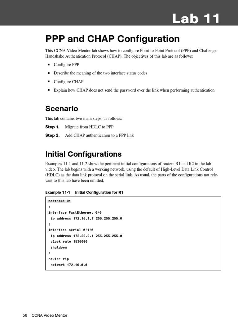 PPP and CHAP Configuration Lab | PDF | Computer Standards | Network ...