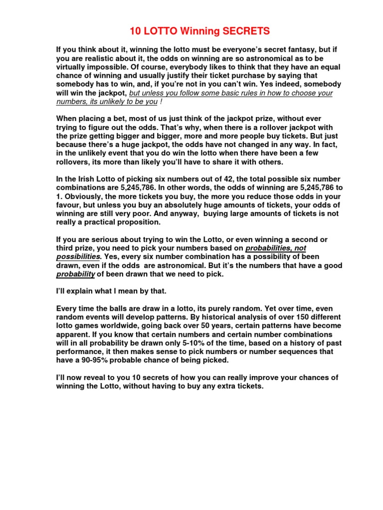 Lotto Winning Secrets | PDF | Lottery | Odds