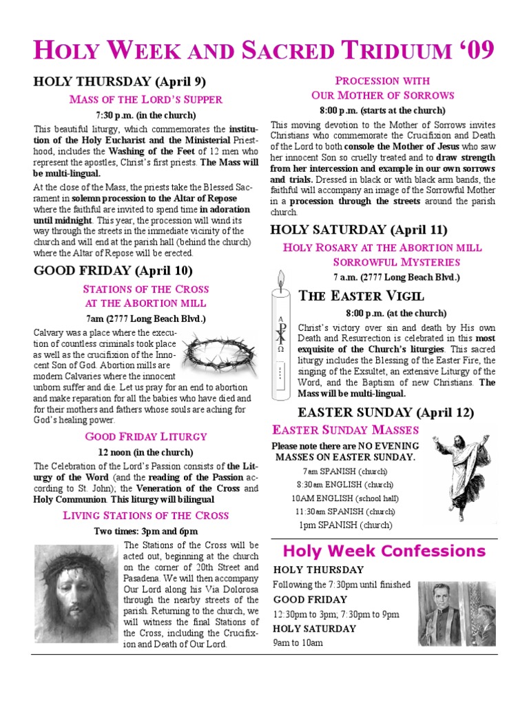 Holy Week Schedule 2009 | PDF | April Observances | Mass (Liturgy)