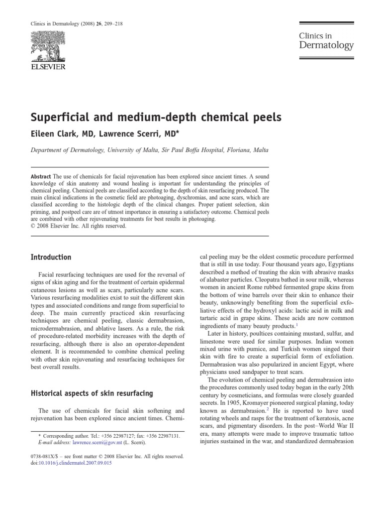 Superficial and Medium-Depth Chemical Peels | PDF | Epidermis | Scar