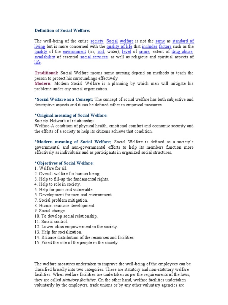 Social Welfare: Definition and Objectives | PDF | Well Being | Employment