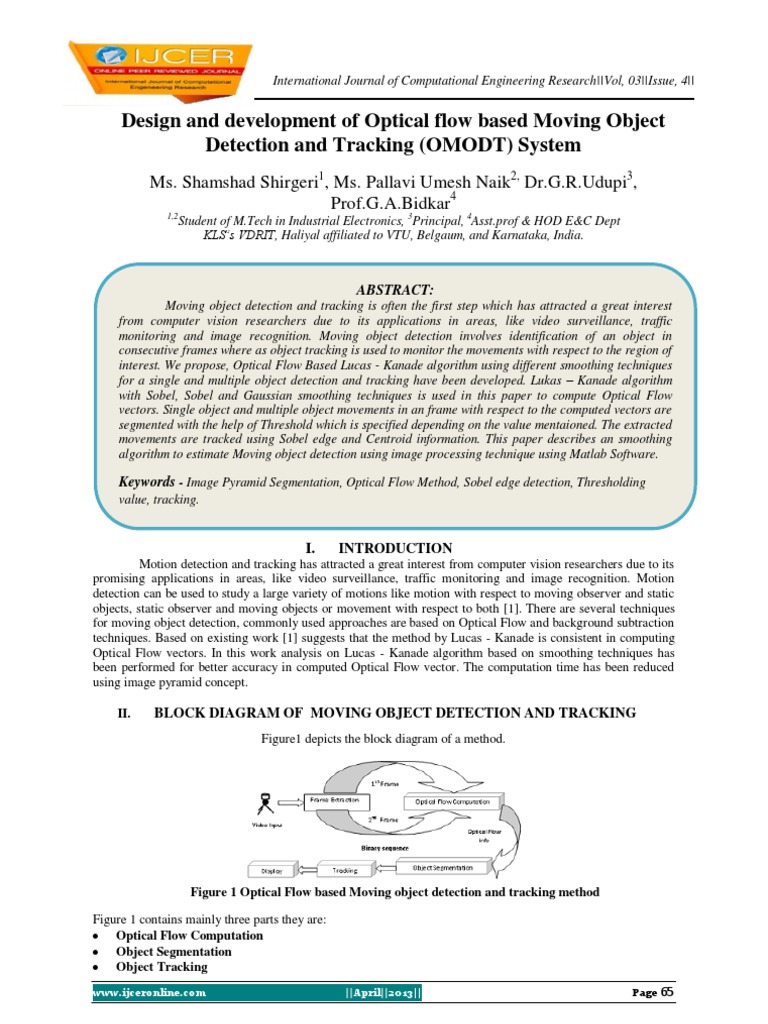Design and Development of Optical Flow Based Moving Object Detection ...