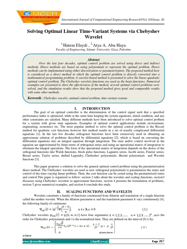 Solving Optimal Linear Time-Variant Systems Via Chebyshev Wavelet | PDF | Optimal Control ...
