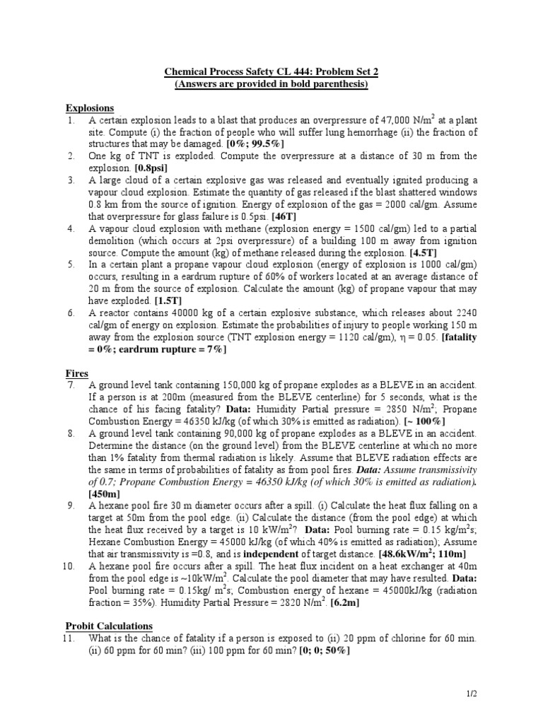 CL444 Problem Set 2 | PDF | Explosion | Combustion