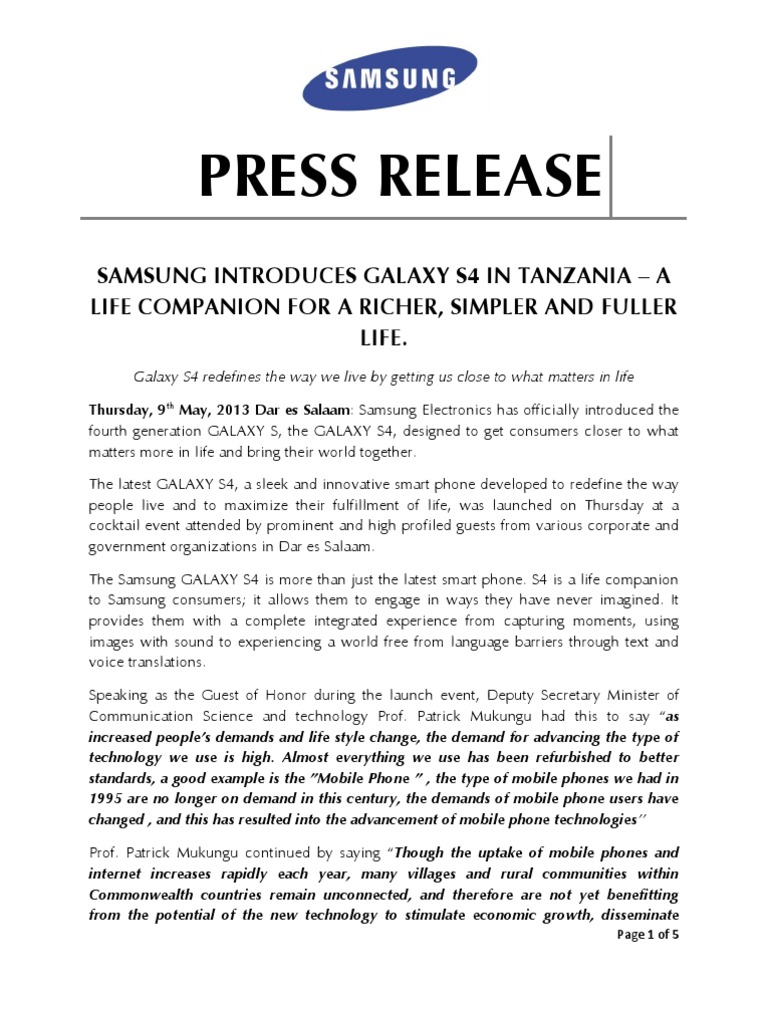 Samsung Galaxy S4 Press Release Final Eng | PDF | Samsung Electronics ...