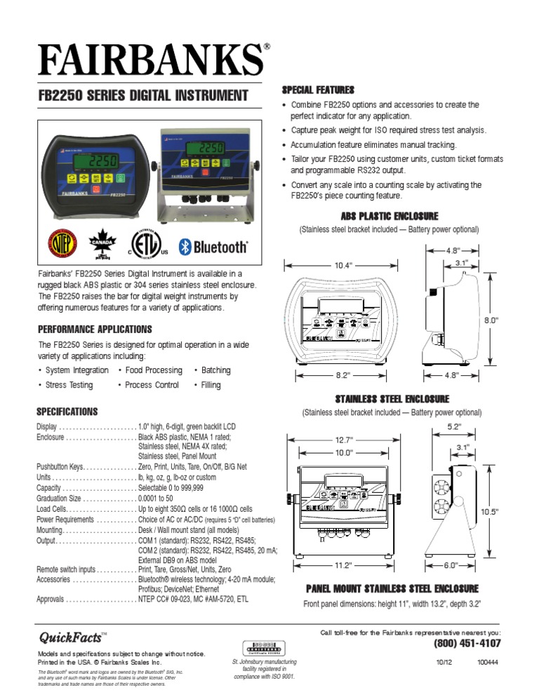 Fb2250 Series Digital Instrument: Special Features | PDF | Backlight ...