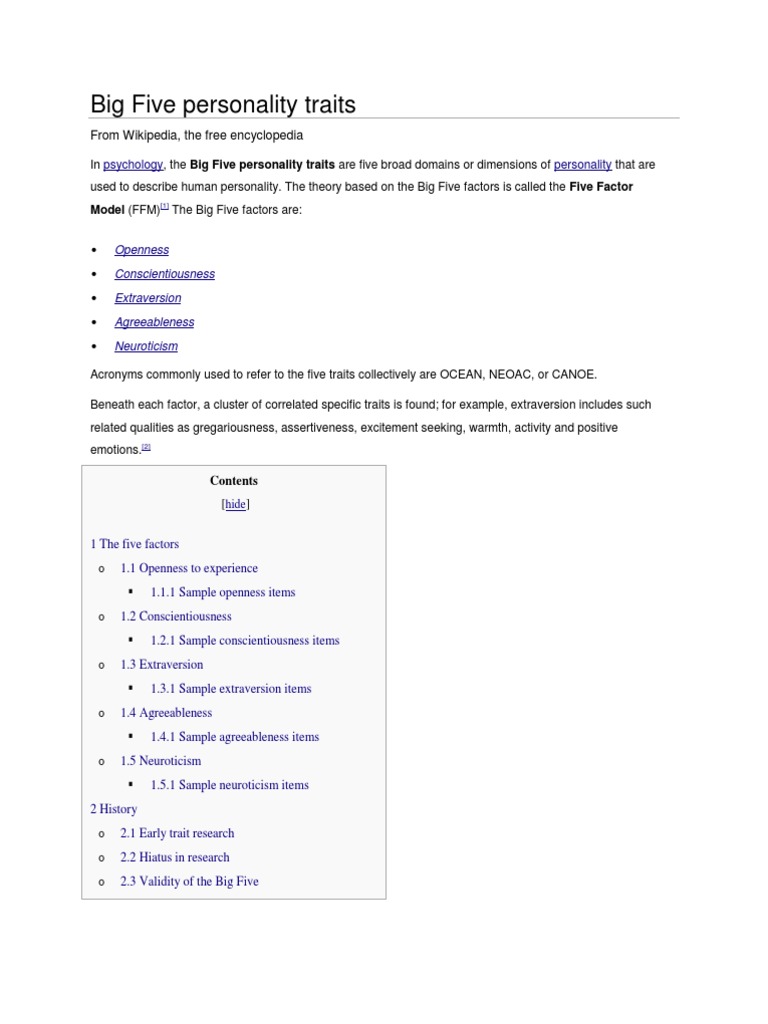 Big Five Personality Traits Guide | PDF | Extraversion And Introversion ...
