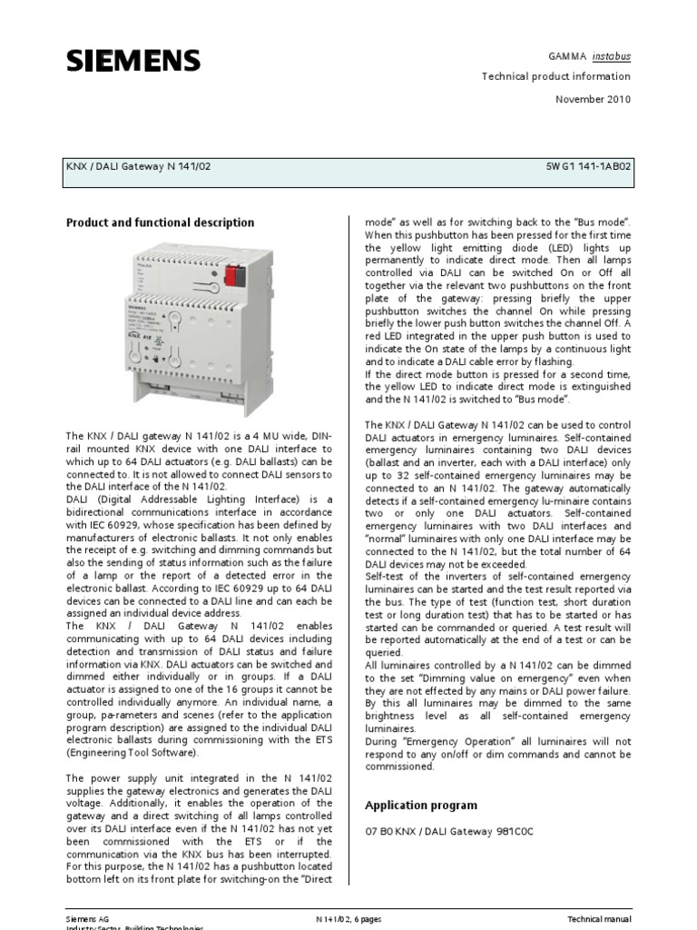 DALI Gateway N141 | PDF | Electric Power | Electrical Components