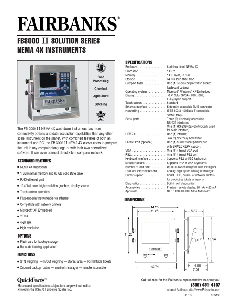 FB3000 Solution Series Nema 4X Instruments: Specifications | PDF ...