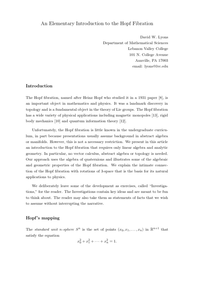 Lyons Elem Intro Hopf Fibration | PDF | Vector Space | Angle
