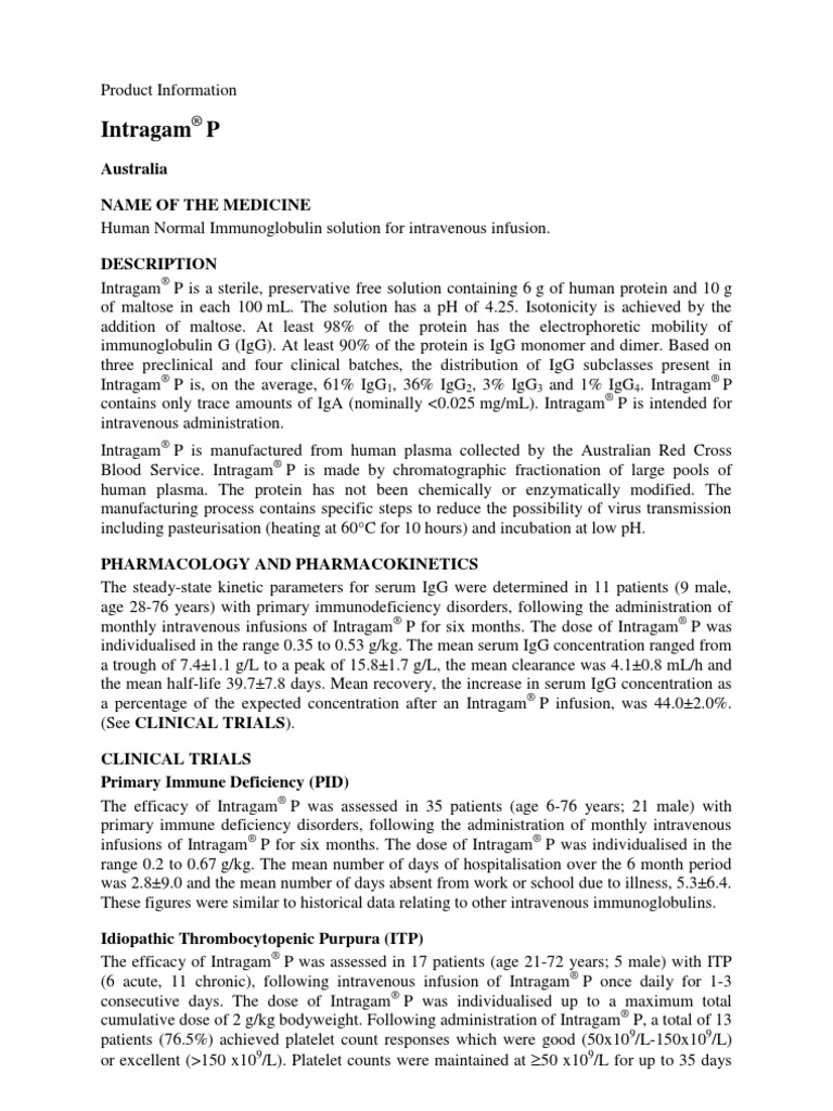 Intragam P AU PI 11.00 (Supplied) 2 | PDF | Intravenous Therapy ...