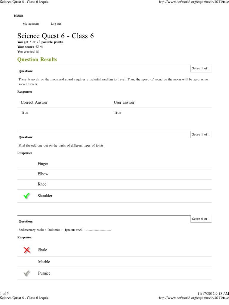 Science Quest 6 - Class 6 - Equiz-17-Nov-2012 PDF | PDF | Rock (Geology ...