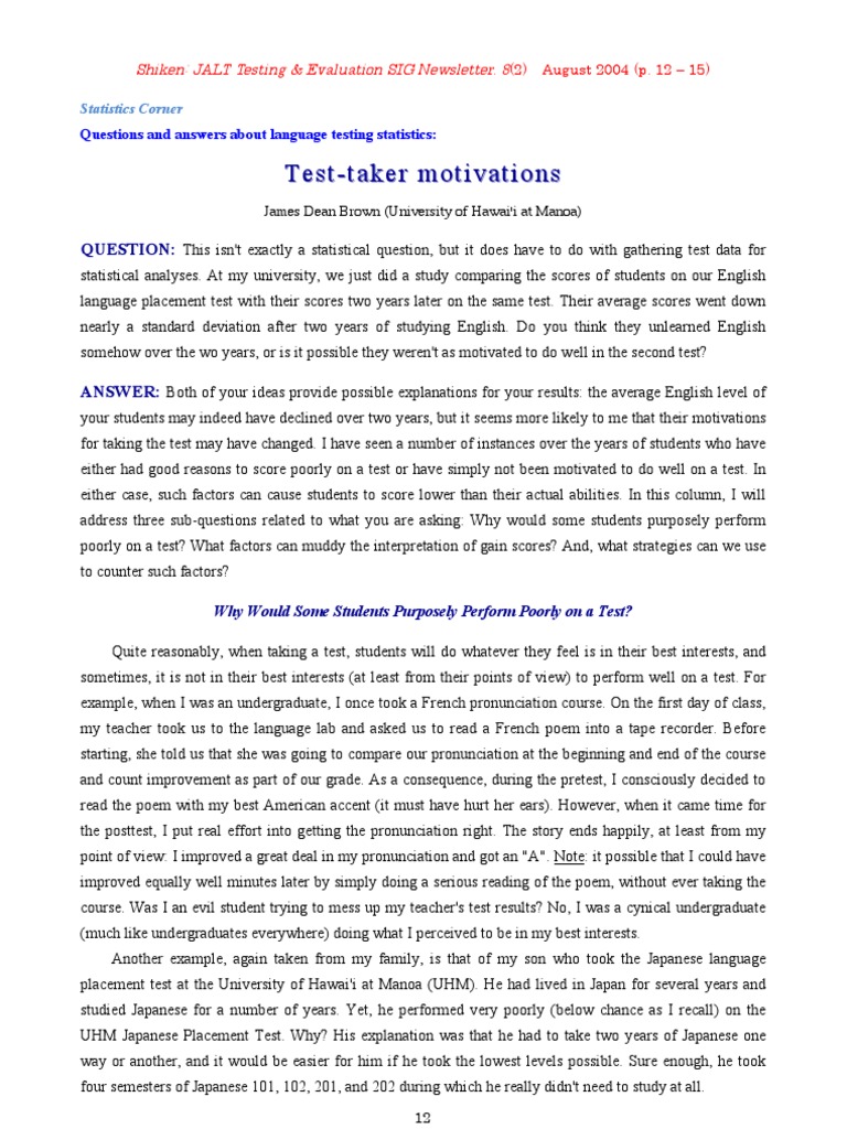Test Test - Taker Motivations Taker Motivations: Questions and Answers ...